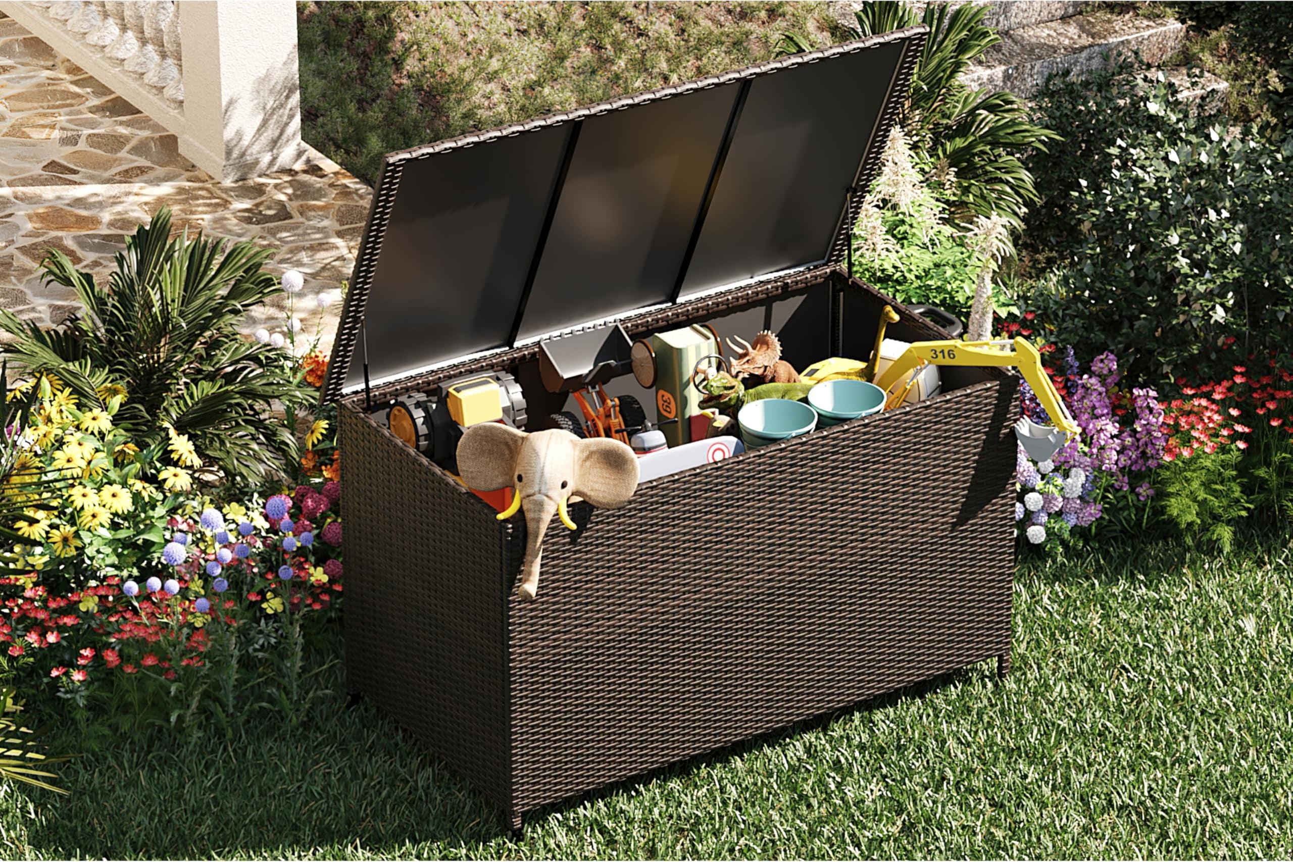 80/180 Gallon Outdoor Storage Box With Wheels & Handles – Waterproof PE ...