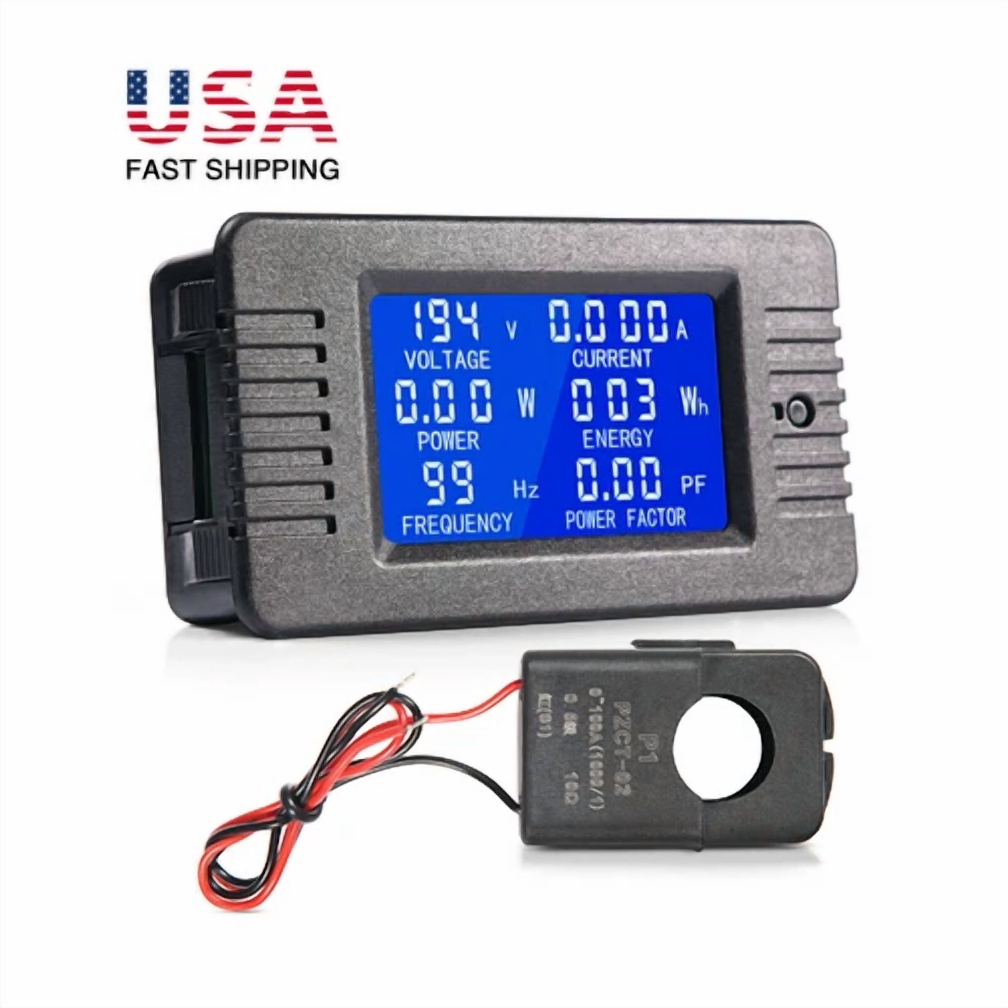 80-260V Ac Voltmeter 100A Lcd Display Current Meter Power Battery ...