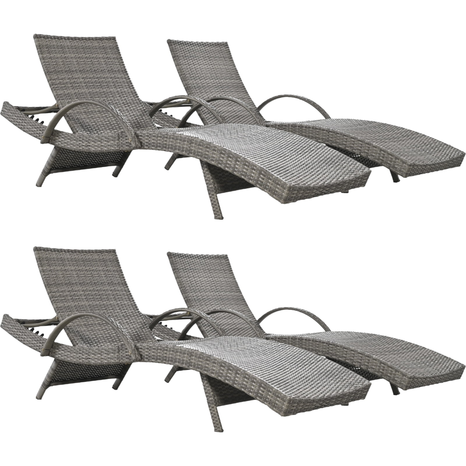 80.3” Outdoor Lounge Chairs Set of 4, Grey Wicker Chaise Lounge, Patio ...