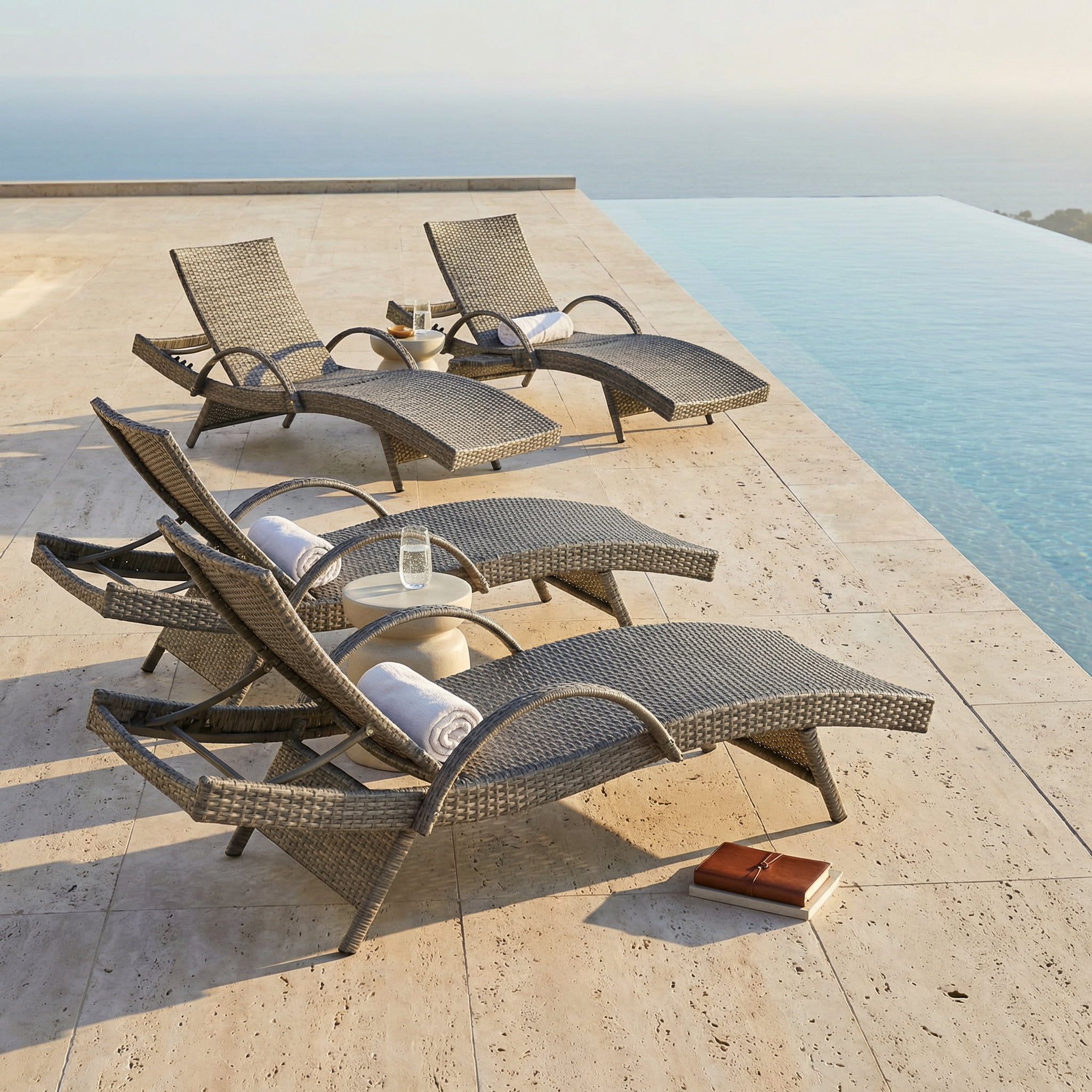 80.3” Outdoor Lounge Chairs Set of 4, Grey Wicker Chaise Lounge, Patio ...
