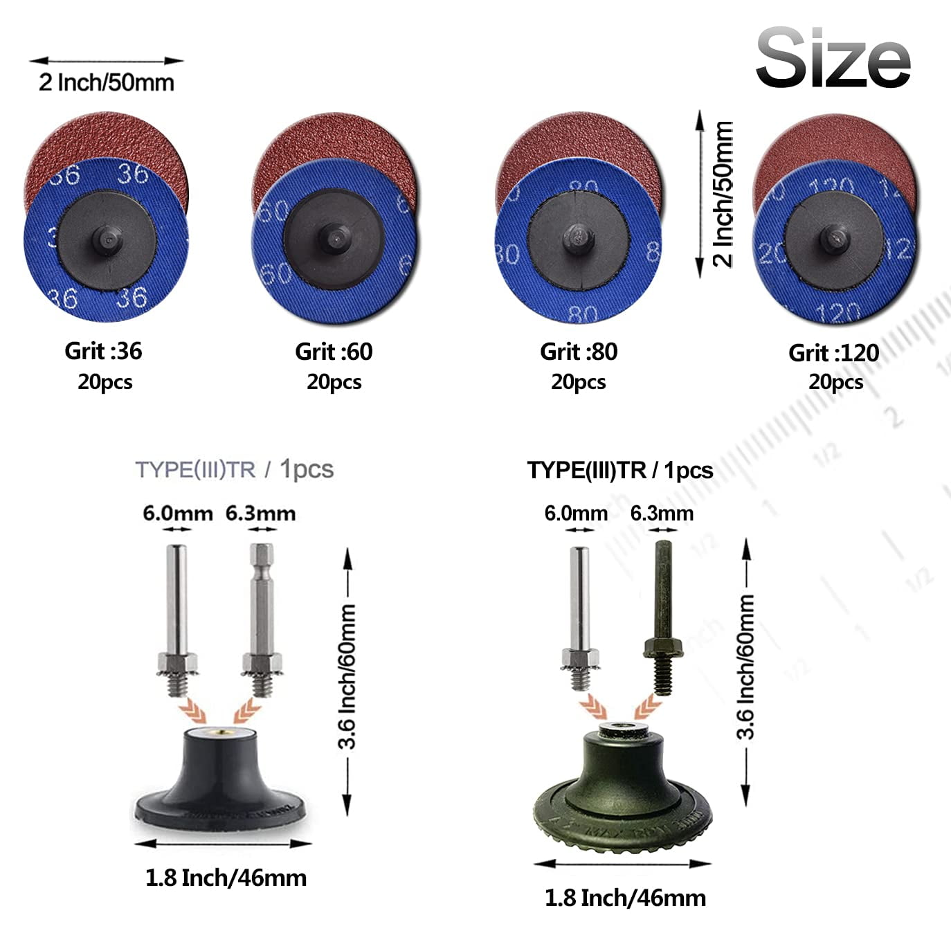 80+30Pcs P80 A/O and Nylon 2 Inch Roll Lock Quick Change Discs Set ...