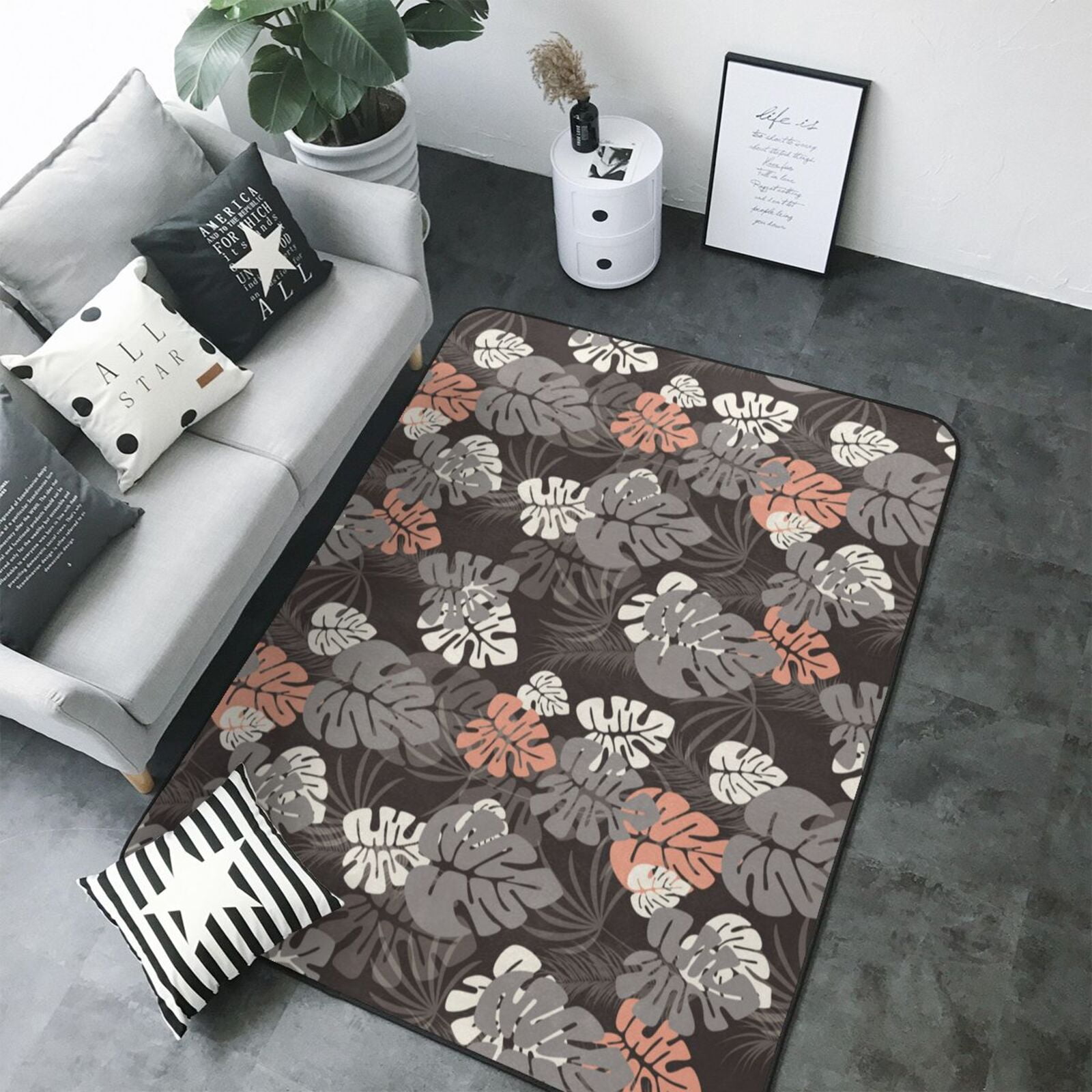 80*58in Soft Indoor Outdoor Rug Banana leaves Washable Light Rugs for ...