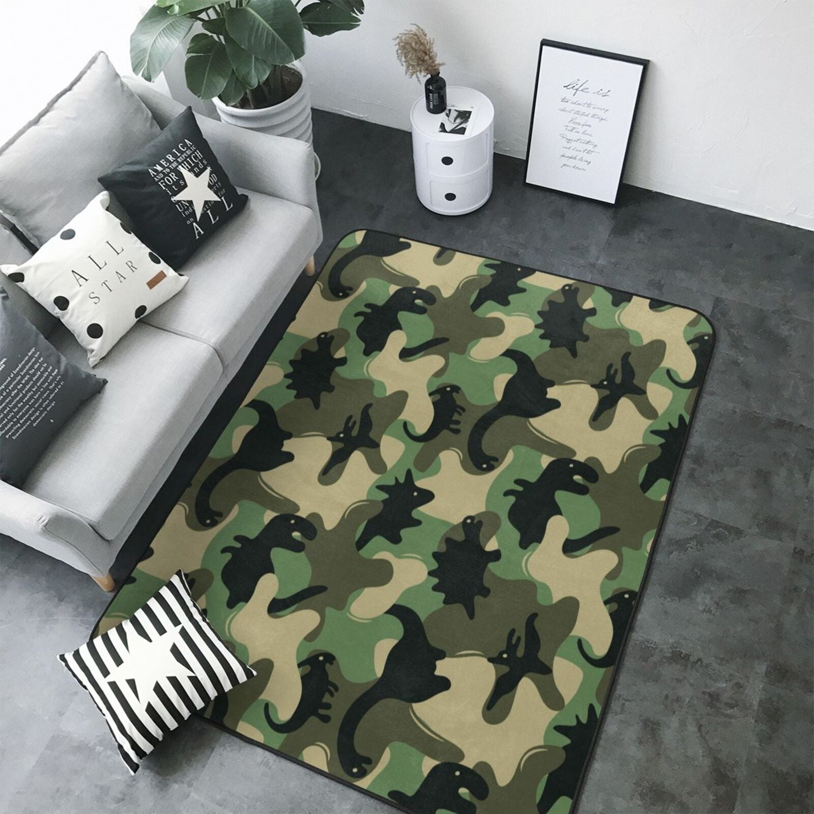80*58in Soft Indoor Outdoor Rug Camouflage Dinosaur Washable Light Rugs ...