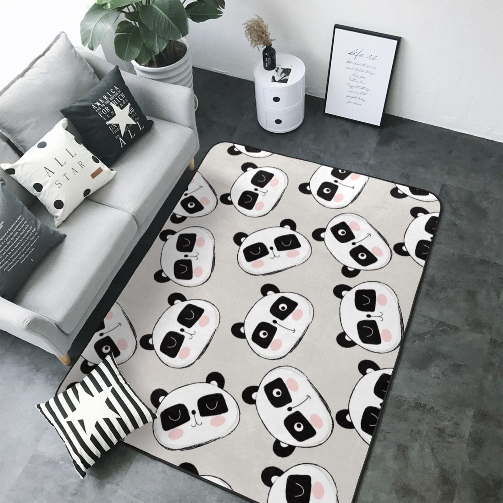 80*58in Soft Indoor Outdoor Rug Cute panda A Washable Light Rugs for ...