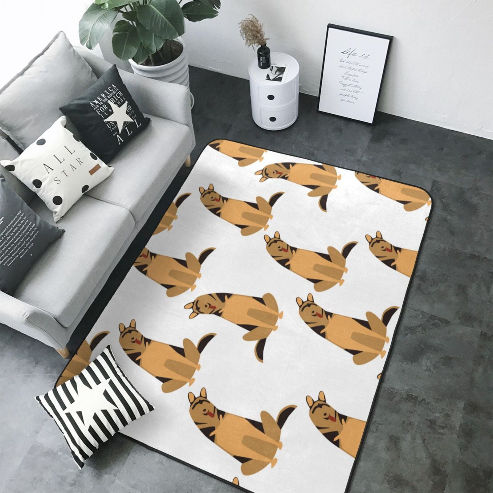 80*58in Soft Indoor Outdoor Rug German Shepherd Dog Yellow Washable ...