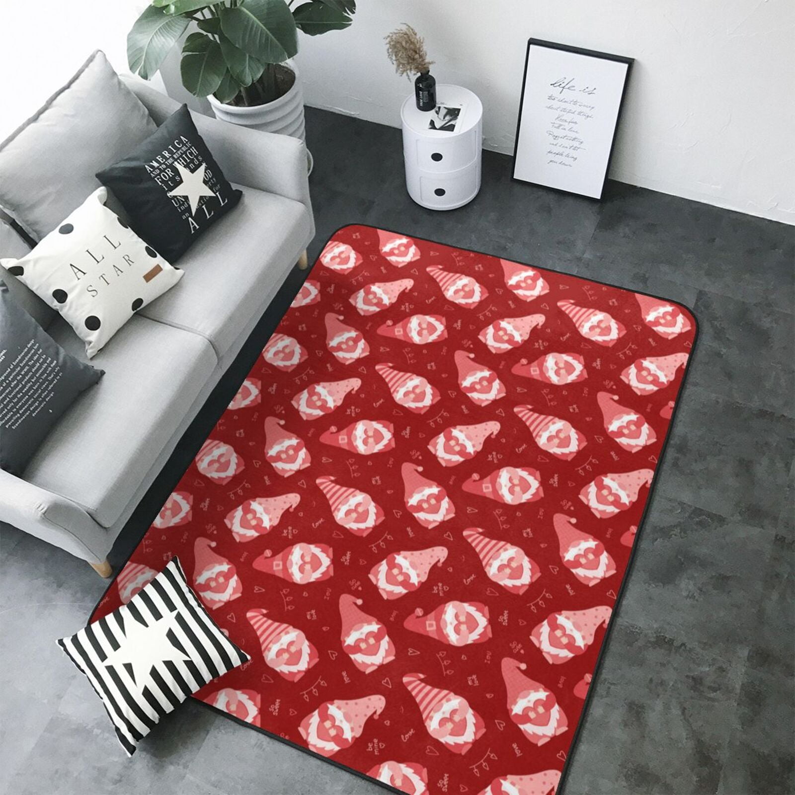 80*58in Soft Indoor Outdoor Rug Gnomes Holding Hearts Washable Light ...