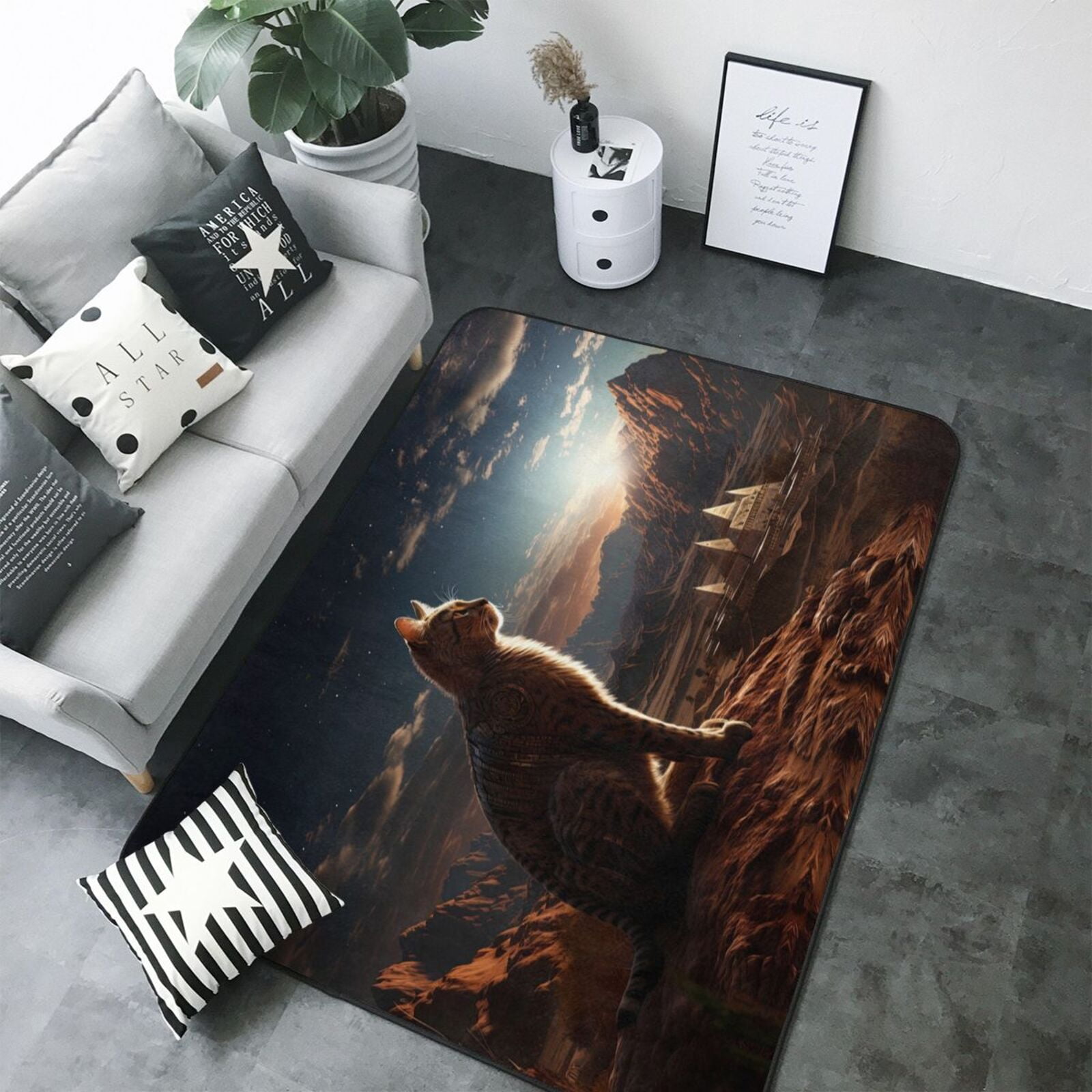 80*58in Soft Indoor Outdoor Rug Pyramid Desert Cat Washable Light Rugs ...