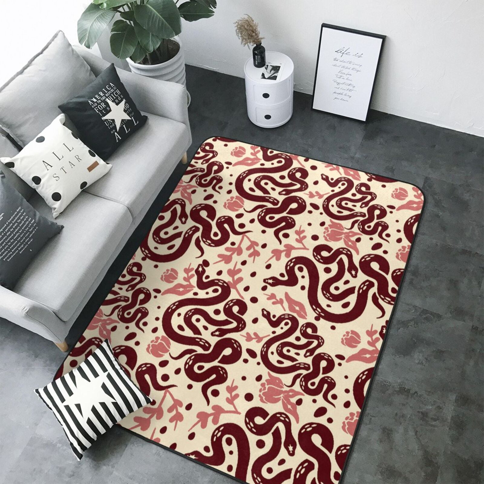 80*58in Soft Indoor Outdoor Rug Simple Cute Snake Flower Yellow ...