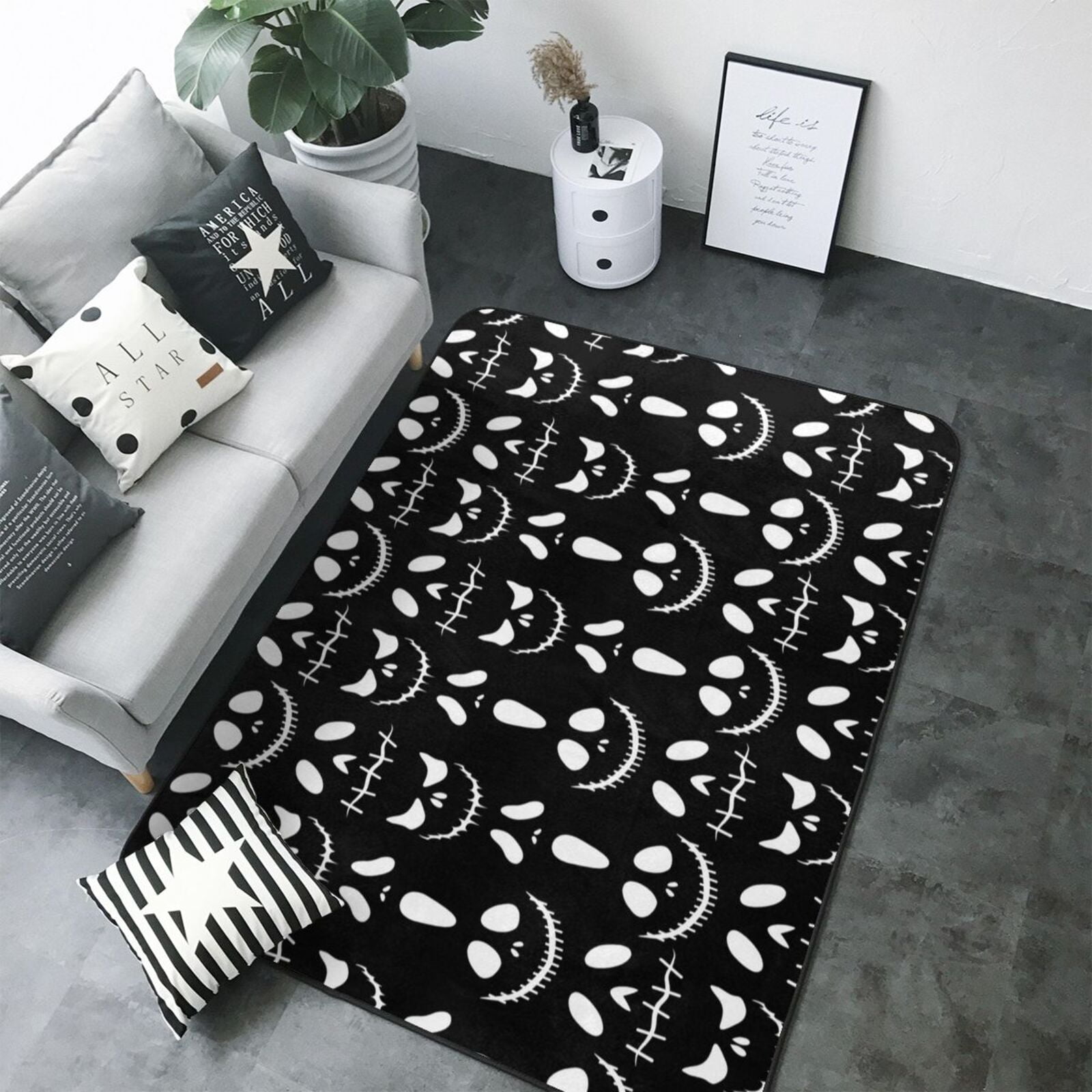 80*58in Soft Indoor Outdoor Rug halloween ghost elements Washable Light ...