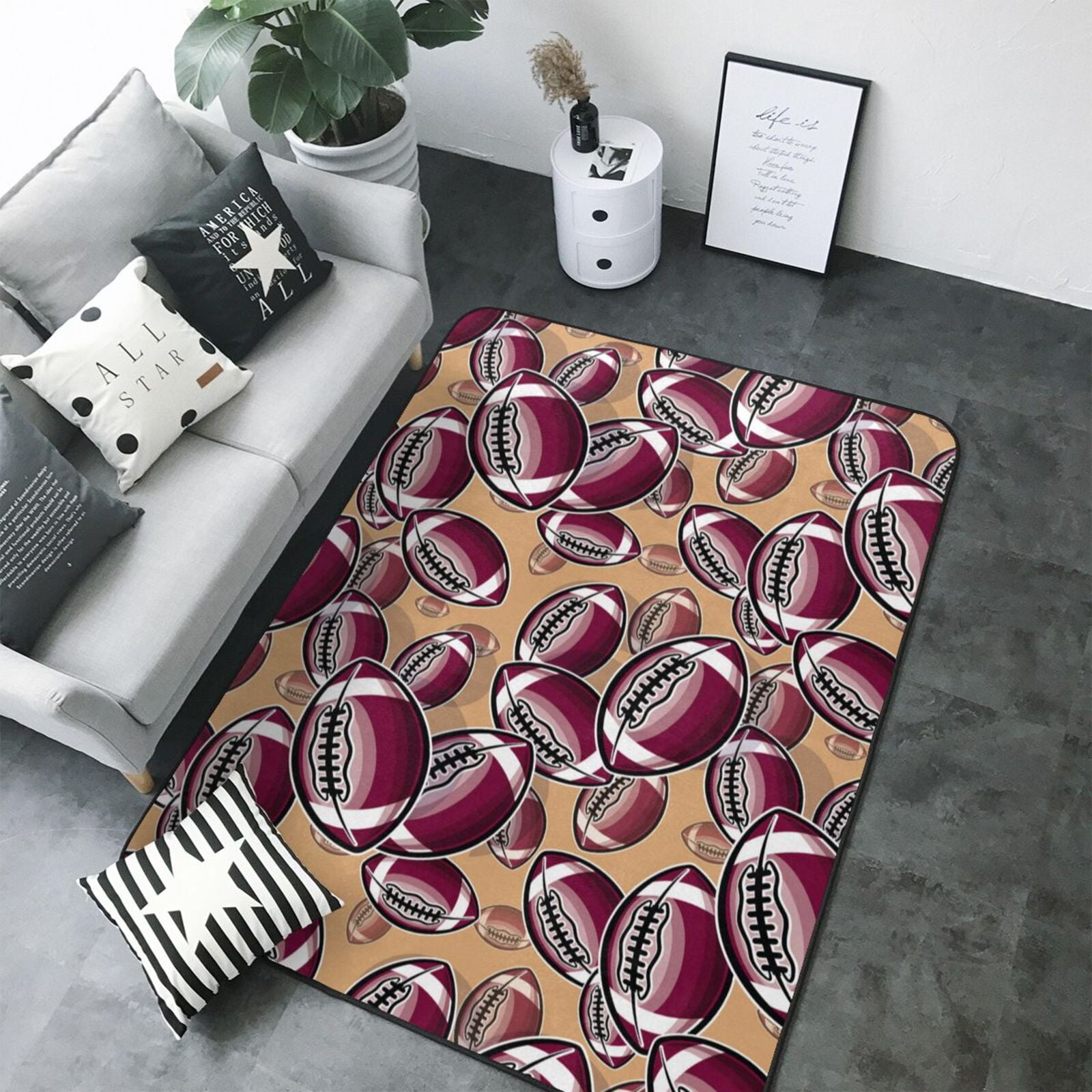 80*58in Soft Indoor Outdoor Rug purple American football rugby cute ...