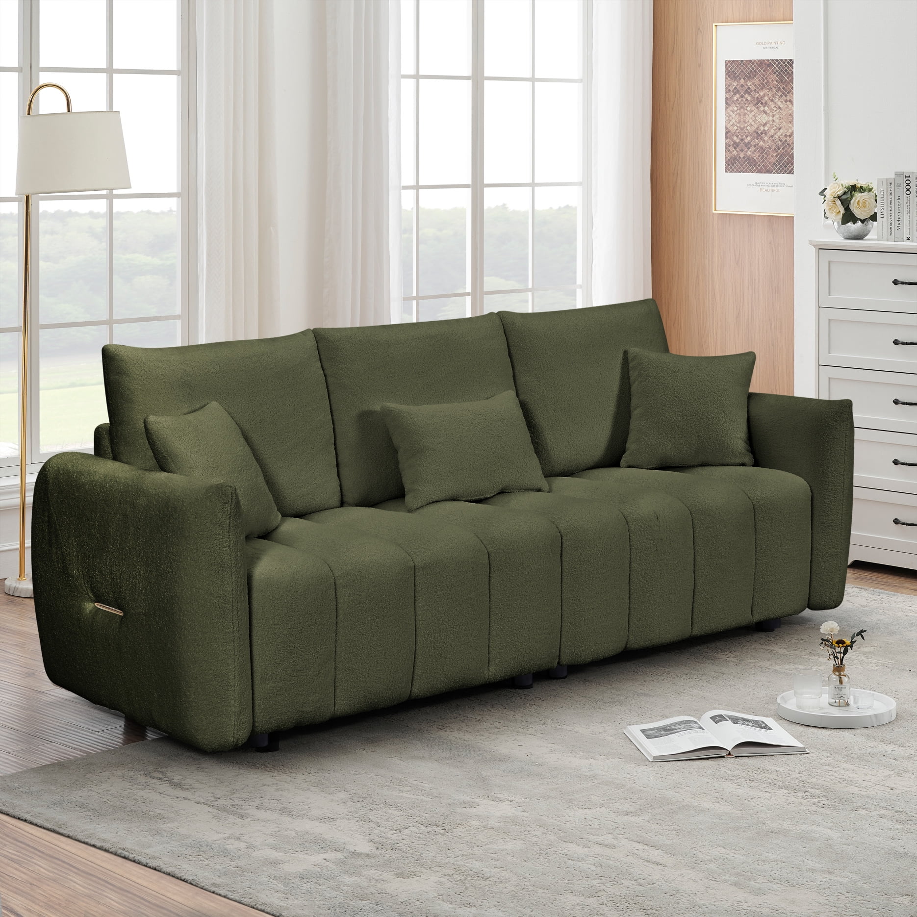 80.7 inch premium Teddy Fabric Sofa, Quality Teddy Upholstery Sleeper ...