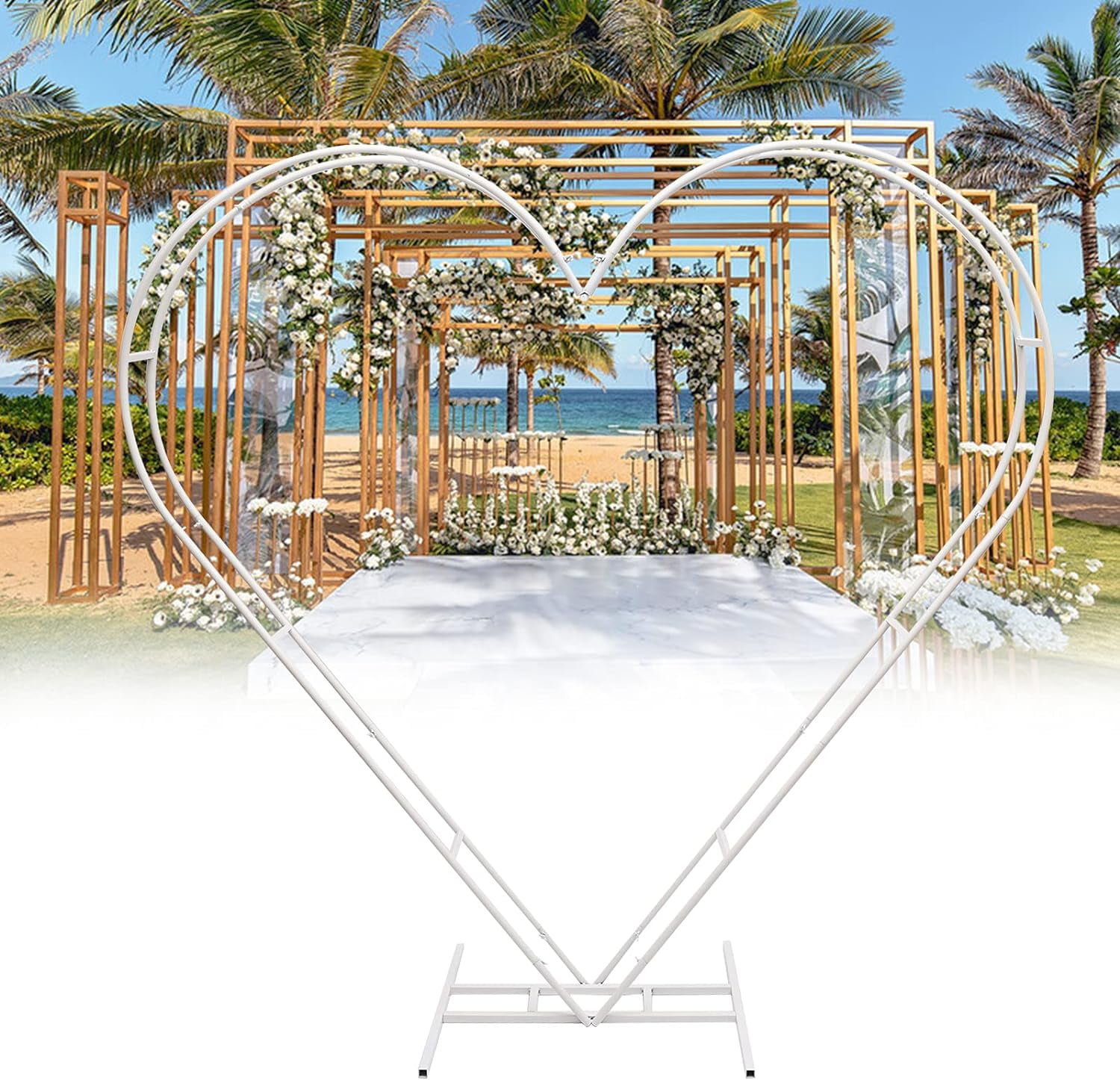 80.7in Heart Shape Dual Tube Metal Wedding Arch Backdrop White Arch ...