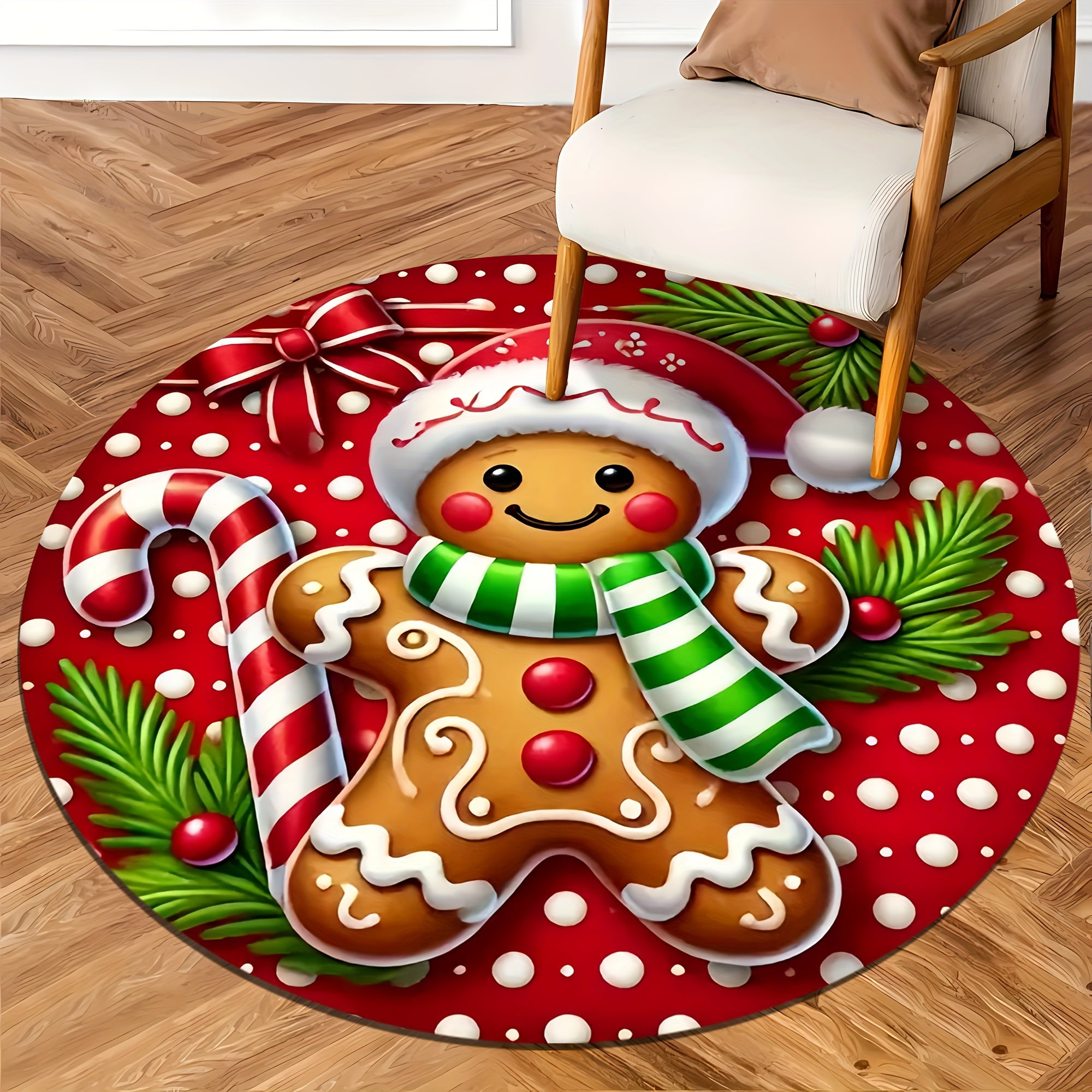 80*80cm Christmas Gingerbread For Man Round Rug - Soft, Absorbent & Non ...