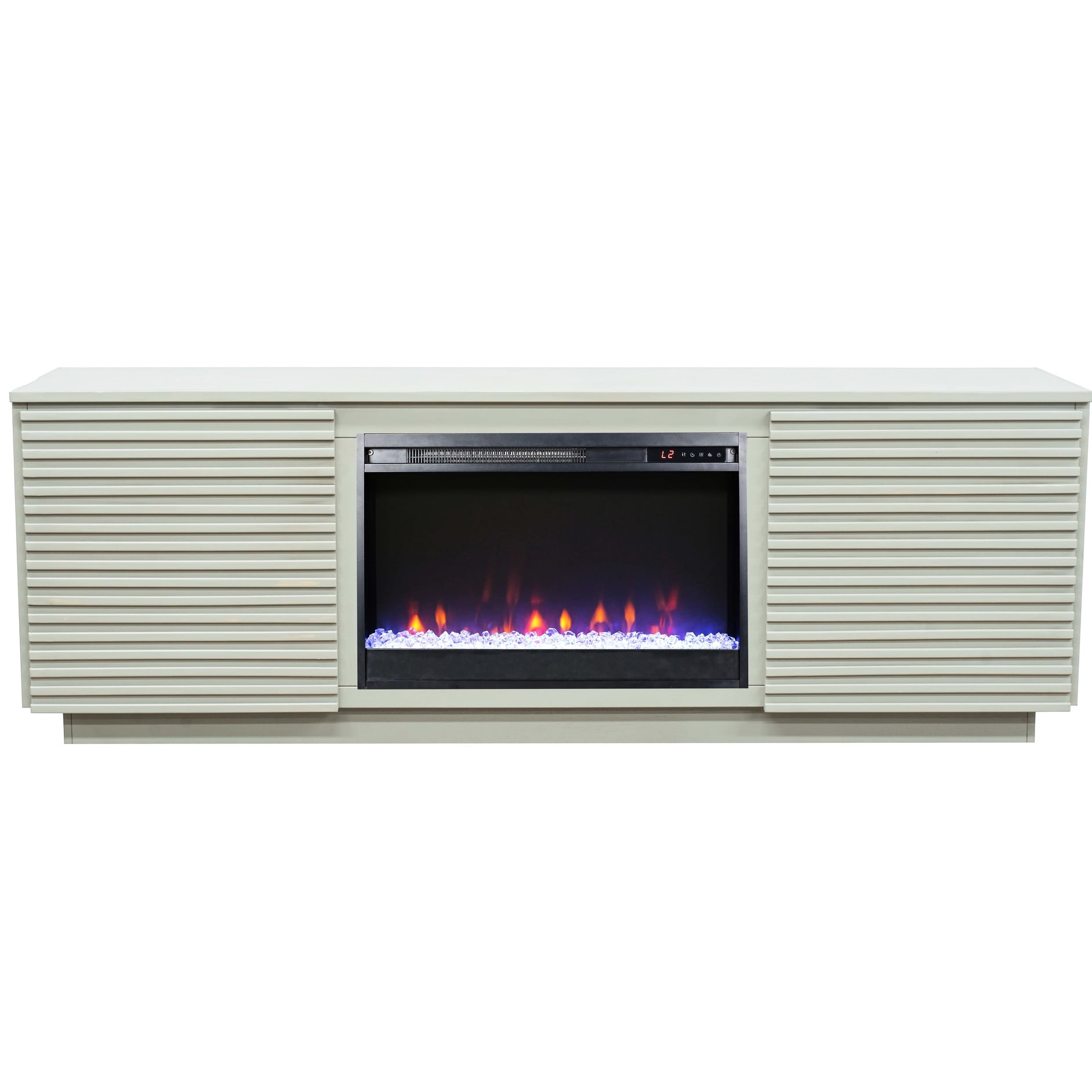 80-89" Tv Fireplace Stand, , Remote Controlled Insert Beige Desk, 85 ...