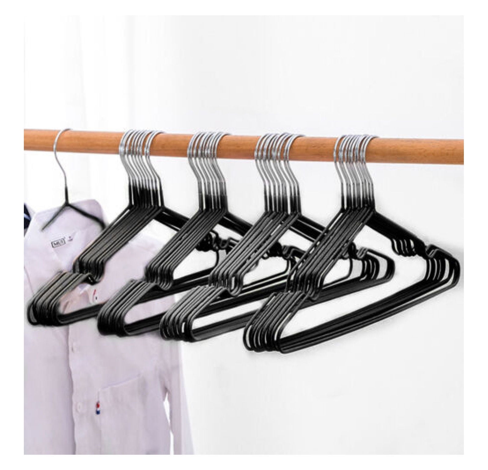 80 Black Heavy Duty Metal Wire Hangers 16" Strong Standard Coat ...