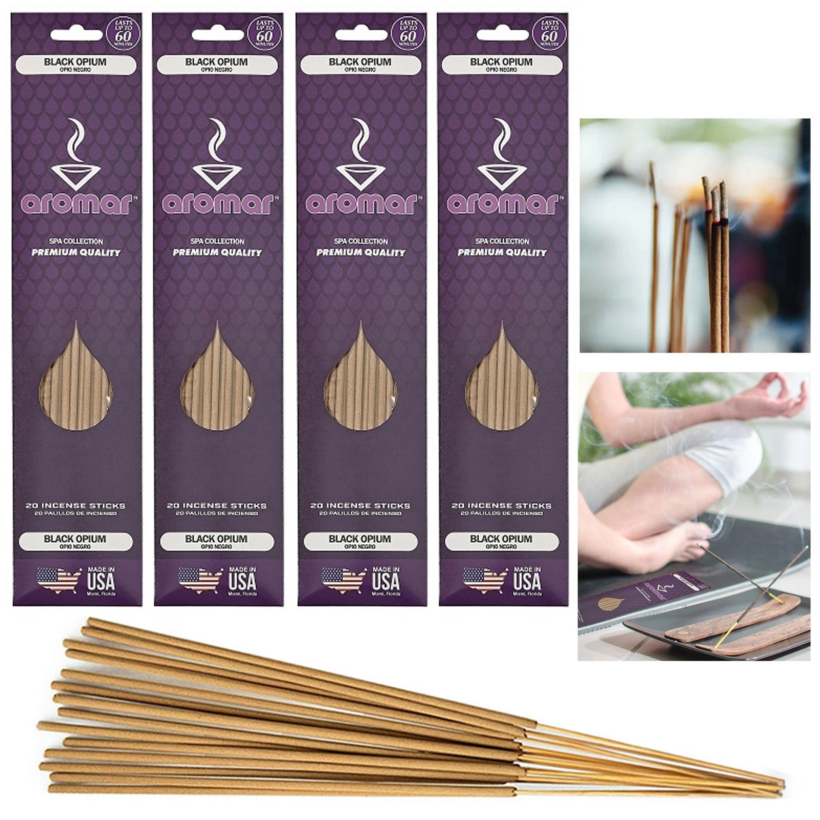 80 Black Opium Natural Incense Sticks Burning Hand Dipped Scented Air ...