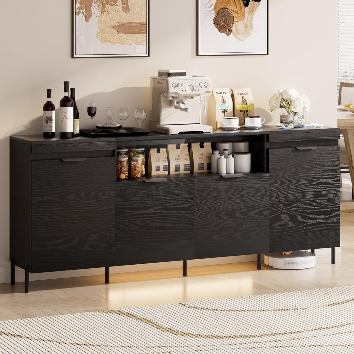 80'' Buffet Sideboard with Storage Farmhouse with 4 Doors, Large ...