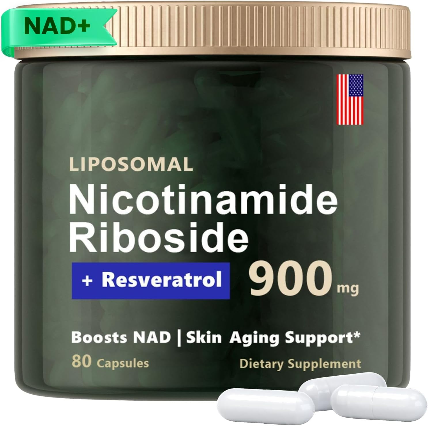 80 Capsules Packed with 900mg Nicotinamide Riboside + Resveratrol ...