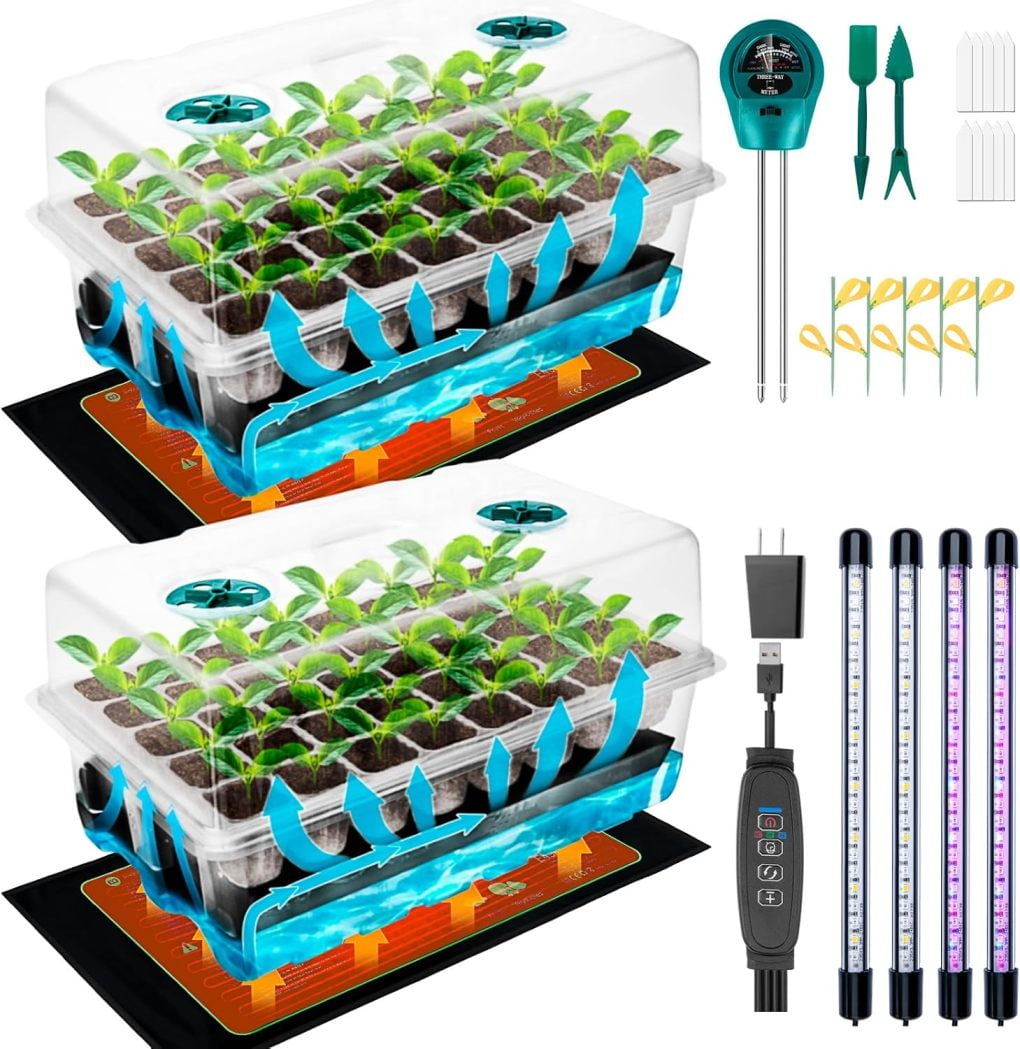 80-Cell Self-Watering Seed Starter Tray with Grow Light and Heat Mat, Plant Starter Trays Seed ...