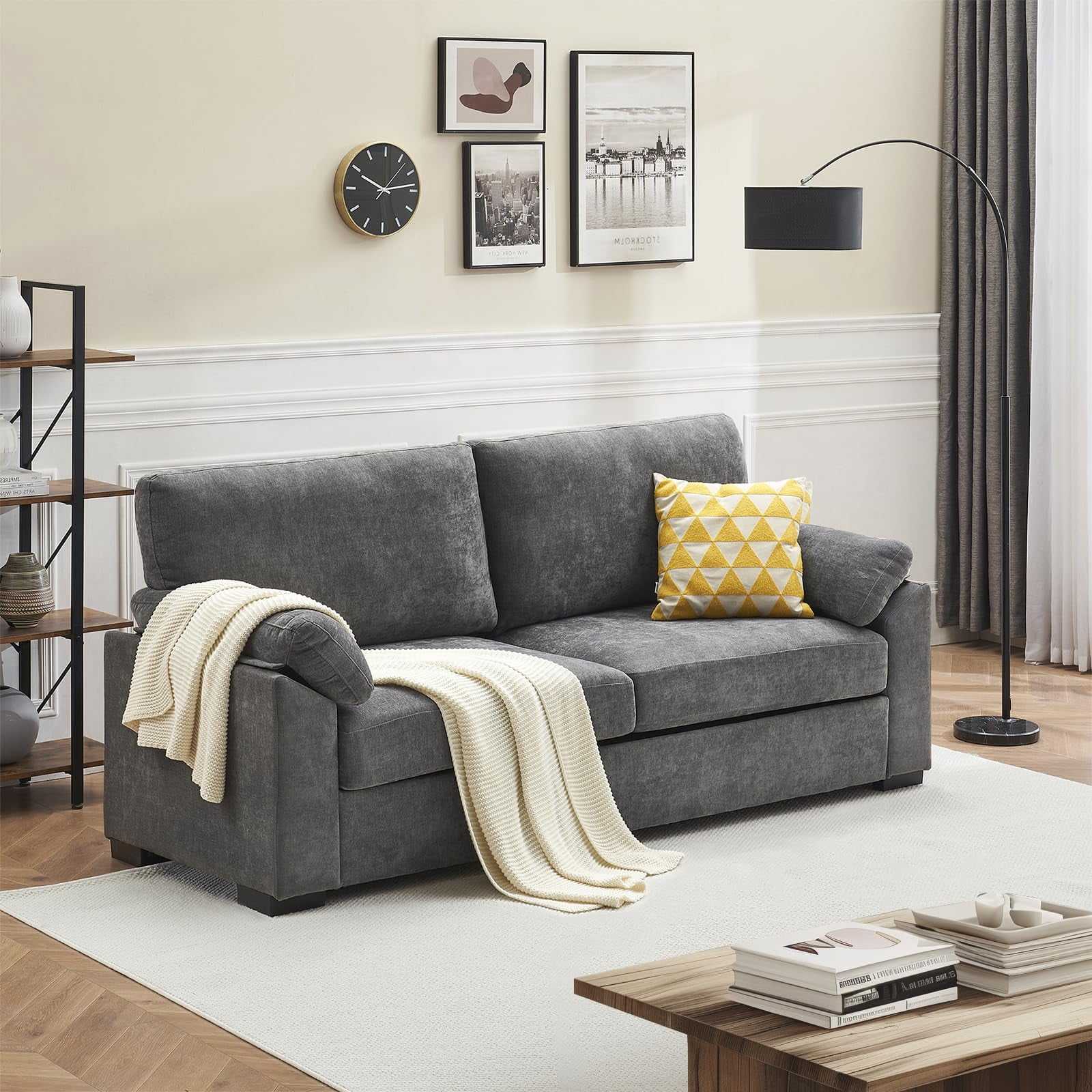 80" Chenille Couch, Comfy Couch with Removable Pillows, Modern 3 Seater ...