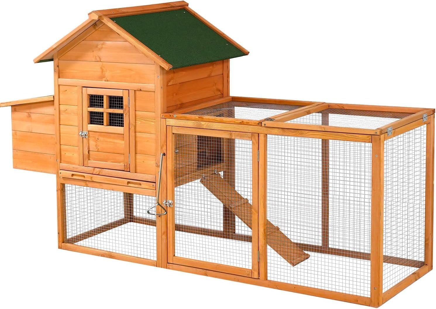 80” Chicken Coop, Waterproof Wooden Hen House for 2-4 Chickens, Outdoor ...