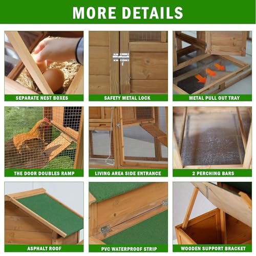 80” Chicken Coop, Waterproof Wooden Hen House for 2-4 Chickens, Outdoor ...