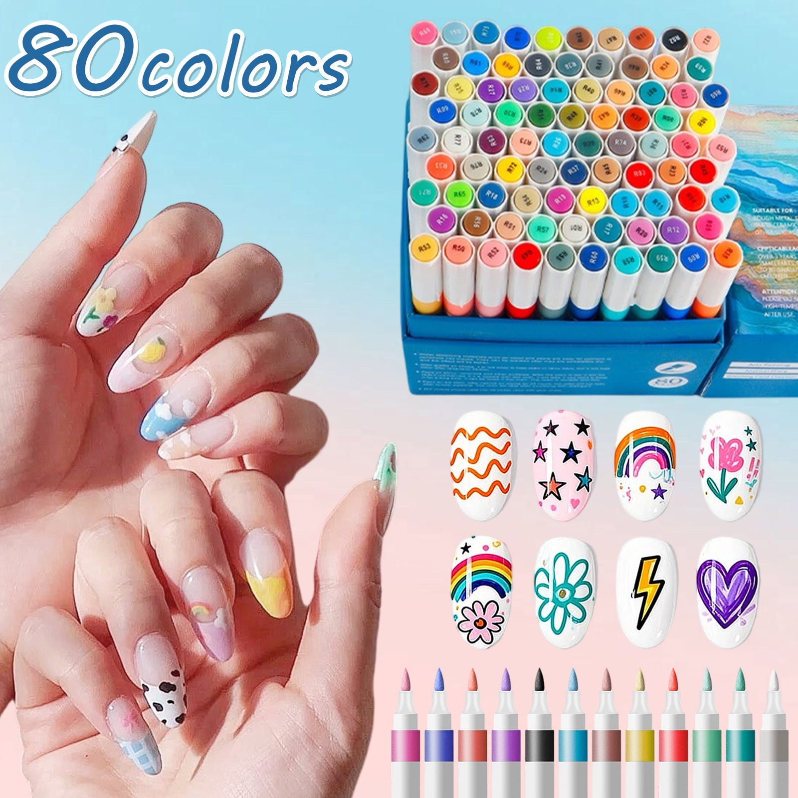 80 Color Acrylic Paint Pen Set, Nail Art Polish Pens Nail Point ...