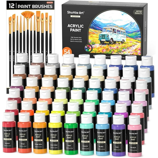 80 Colors Acrylic Paint, Shuttle Art Acrylic Paint set with 12 Paint ...