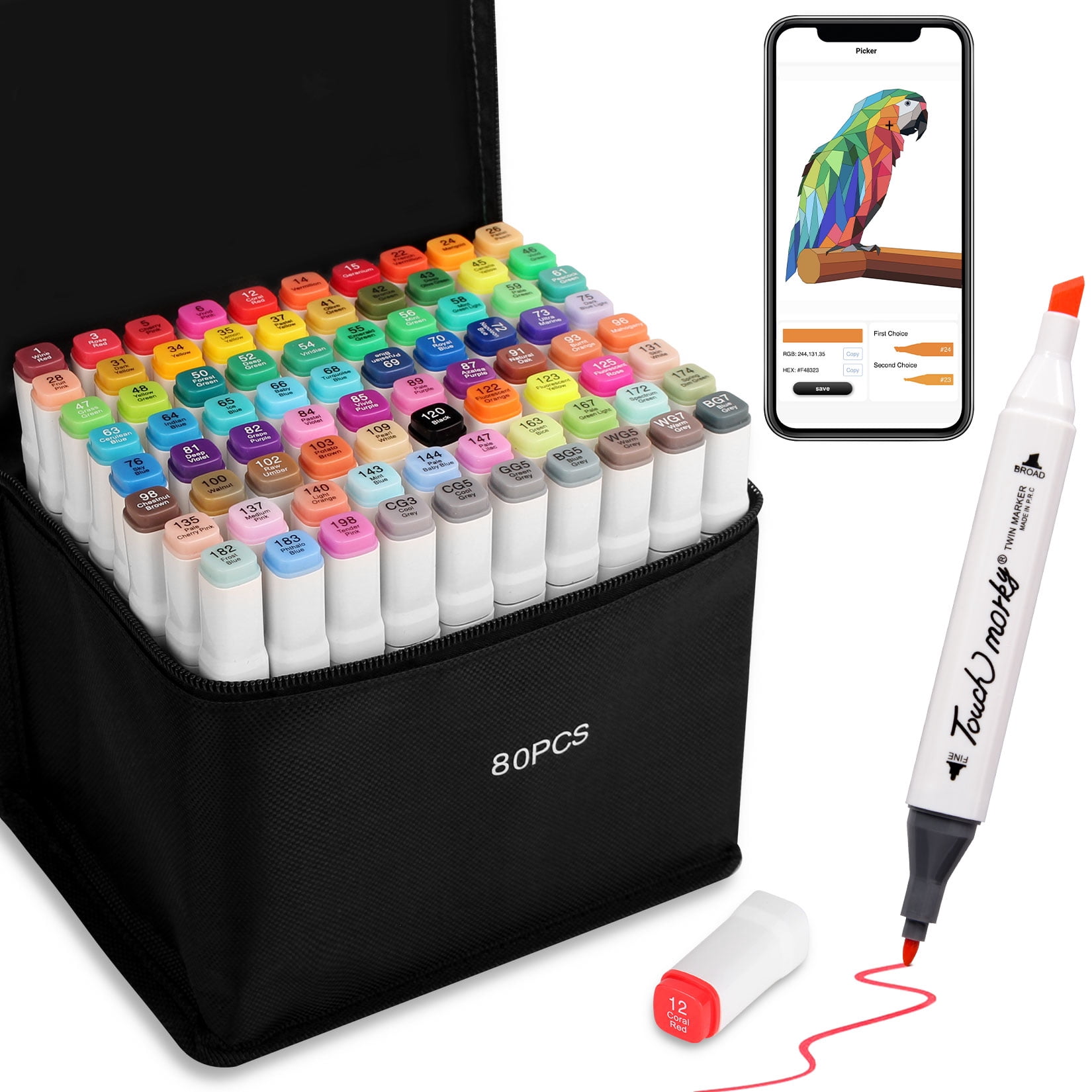 80 Colors Alcohol Markers with Free App, ‎Chisel Tip and Fine Tip ...