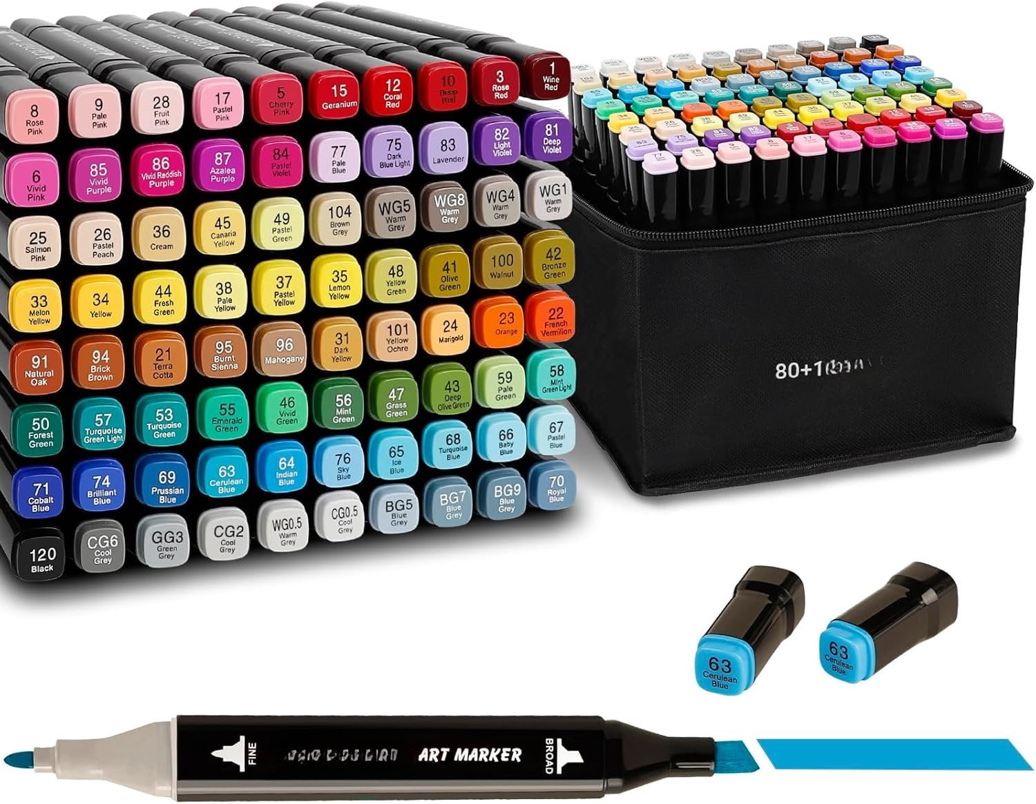80 Colors Based Markers, Dual Tip Drawing Markers Set, 1 Colorless ...