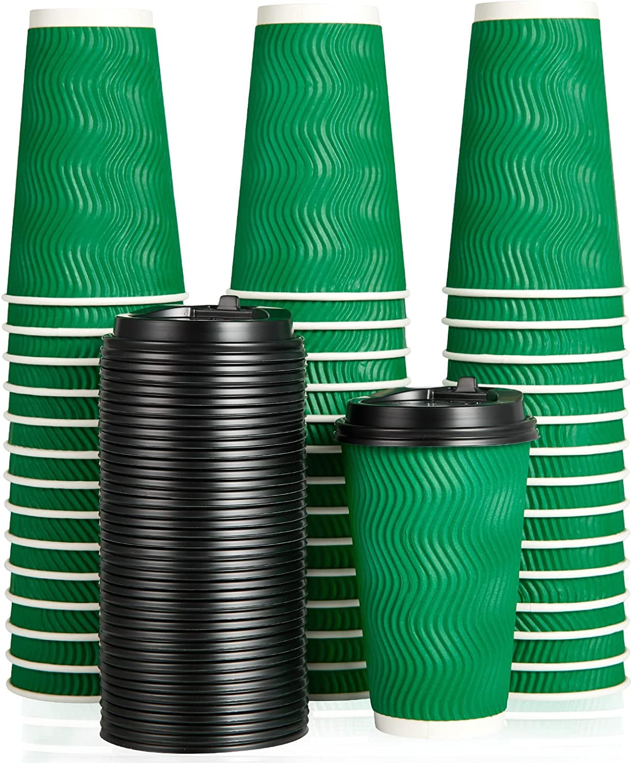 80 Count 16 oz Coffee Cups with Lids, Insulated Ripple Wall Paper Hot ...
