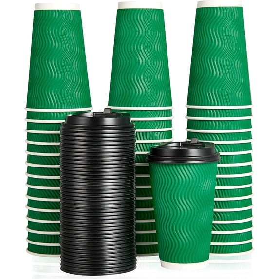 80 Count 16 oz Coffee Cups with Lids, Insulated Ripple Wall Paper Hot ...