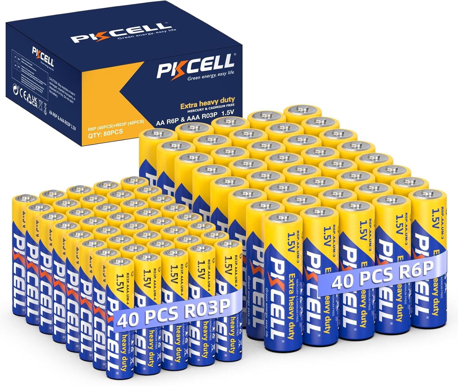 (Combo 80Pcs) AA & AAA Batteries Value Pack - 1.5V 40 Double AA and 40 ...