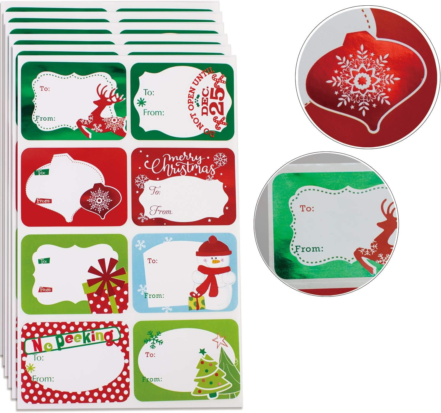 80-Count Foil Kraft Christmas Tags Sticker,8 Jumbo Designs - Xmas to ...