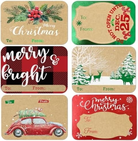 80-Count Foil Kraft Christmas Tags Sticker,8 Jumbo Designs - Xmas to ...