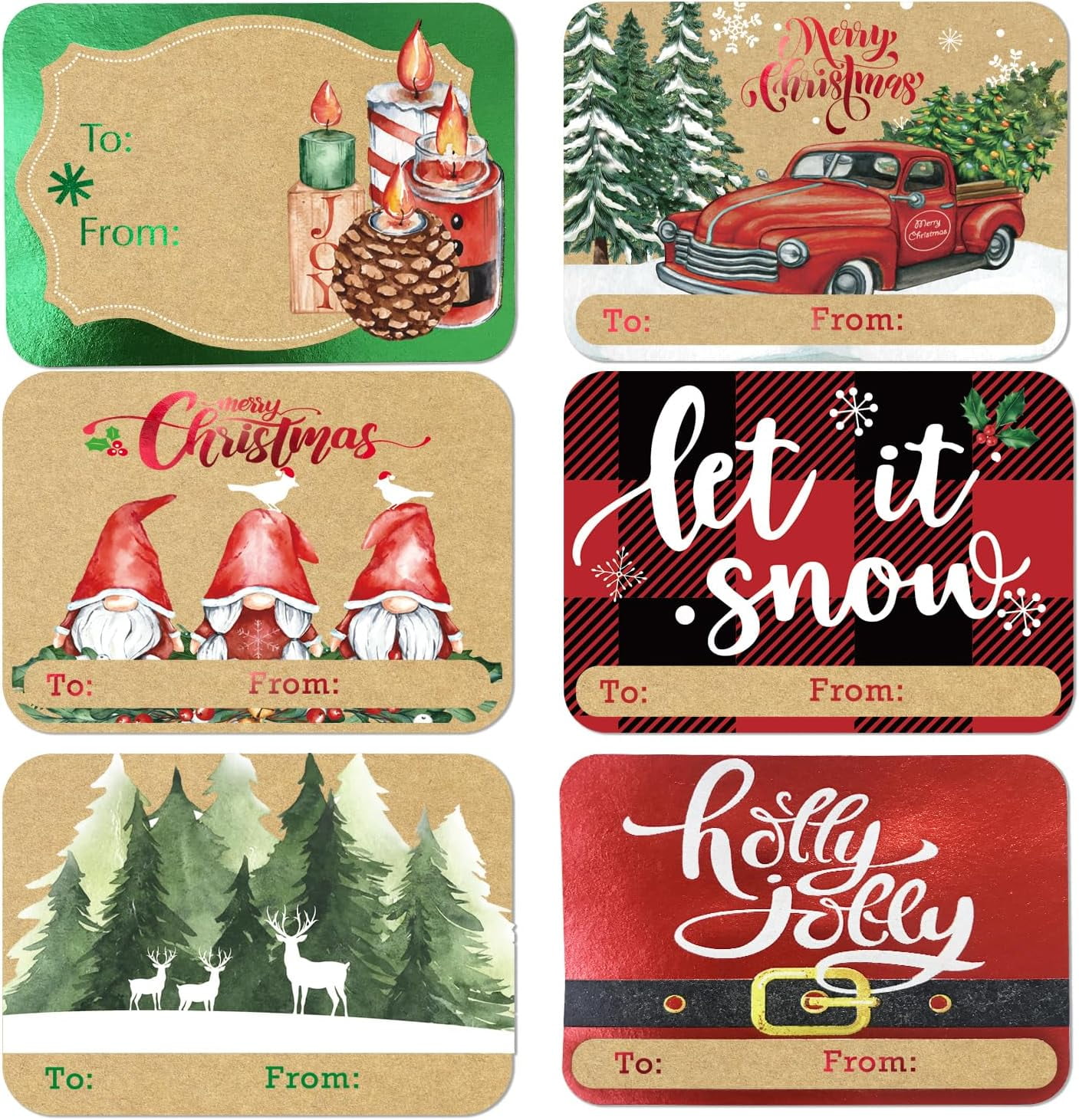 80-Count Foil Kraft Christmas Tags Sticker,8 Jumbo Designs - Xmas to ...