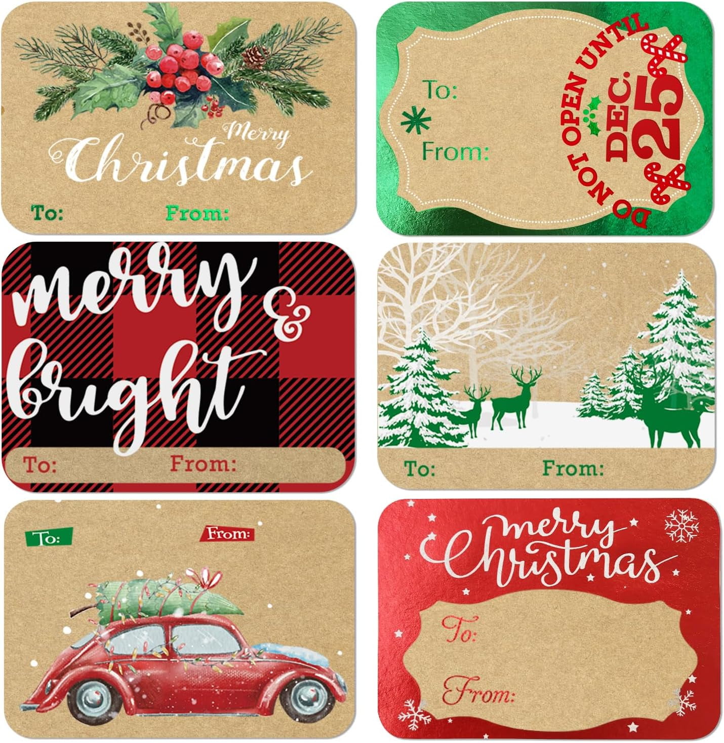 80-Count Foil Kraft Christmas Tags Sticker,8 Jumbo Designs - Xmas to ...