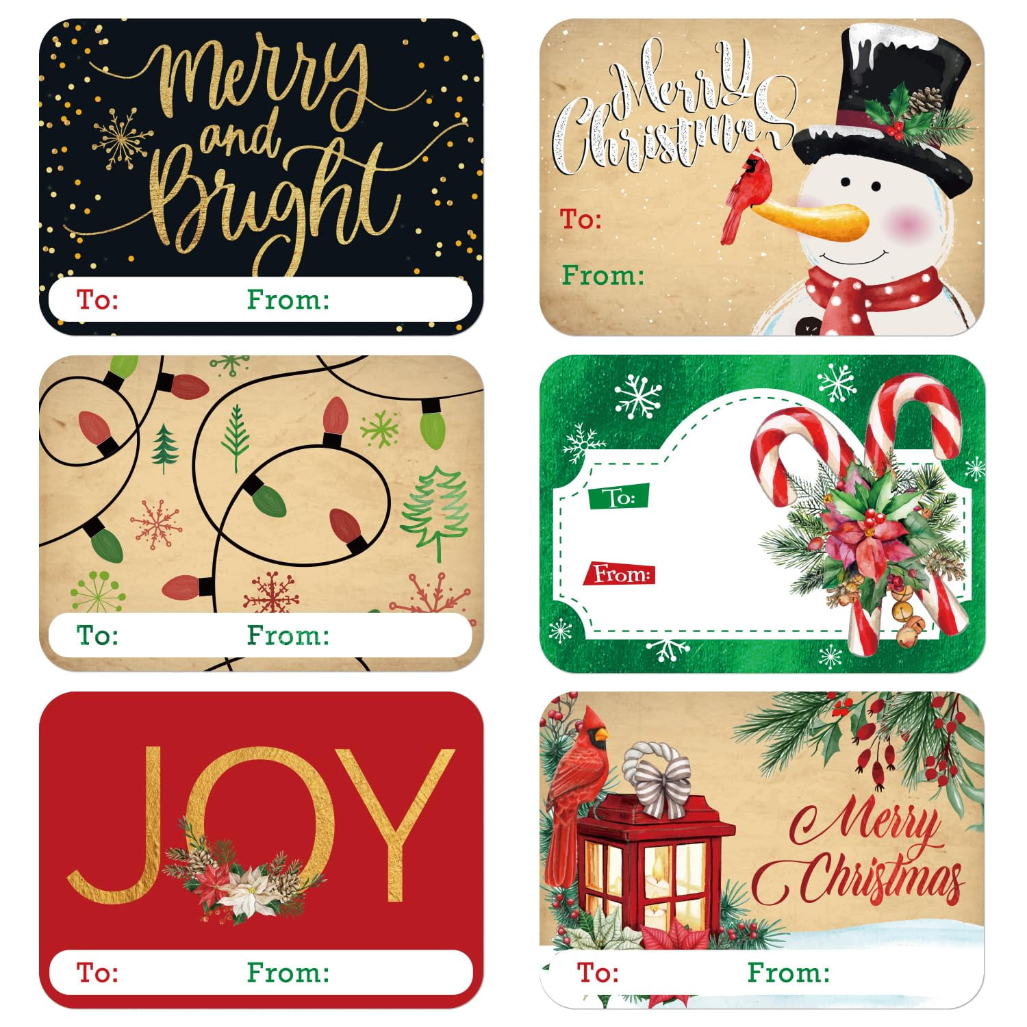 80-Count Large Foil Christmas OIF8 Gift Tag Stickers, 8 Jumbo Designs ...