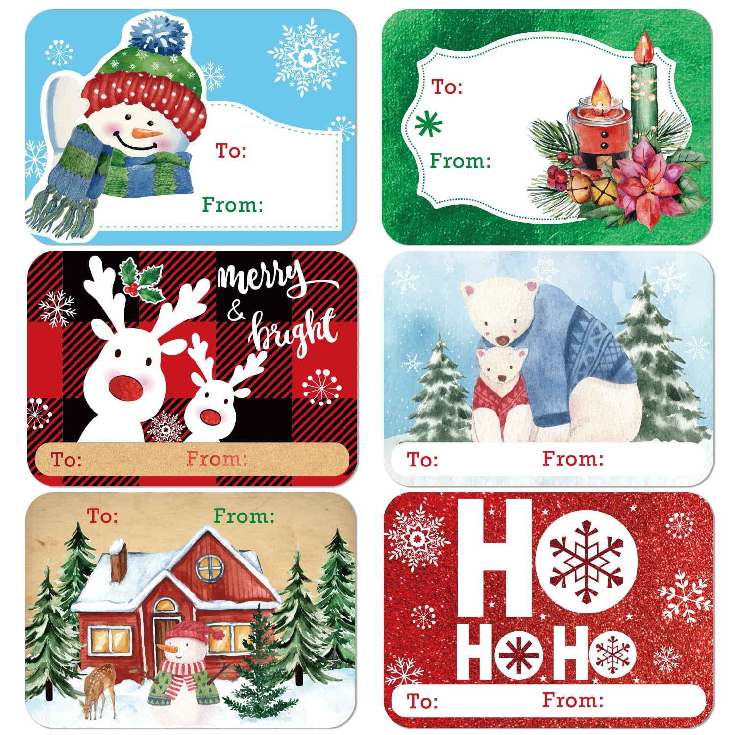 80-Count Large Foil Christmas YPF5 Gift Tag Stickers, 8 Jumbo Designs ...