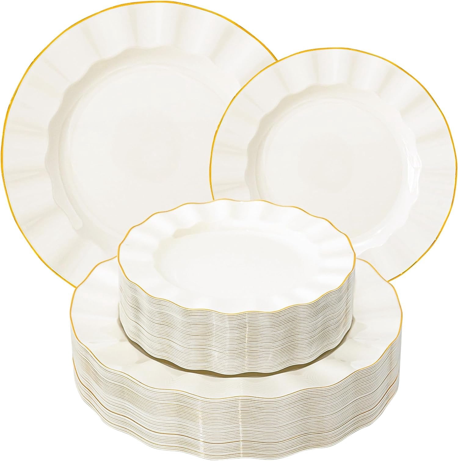 80 Count Plastic Plates, Round Disposable Wave Plates Set 10in Dinner ...