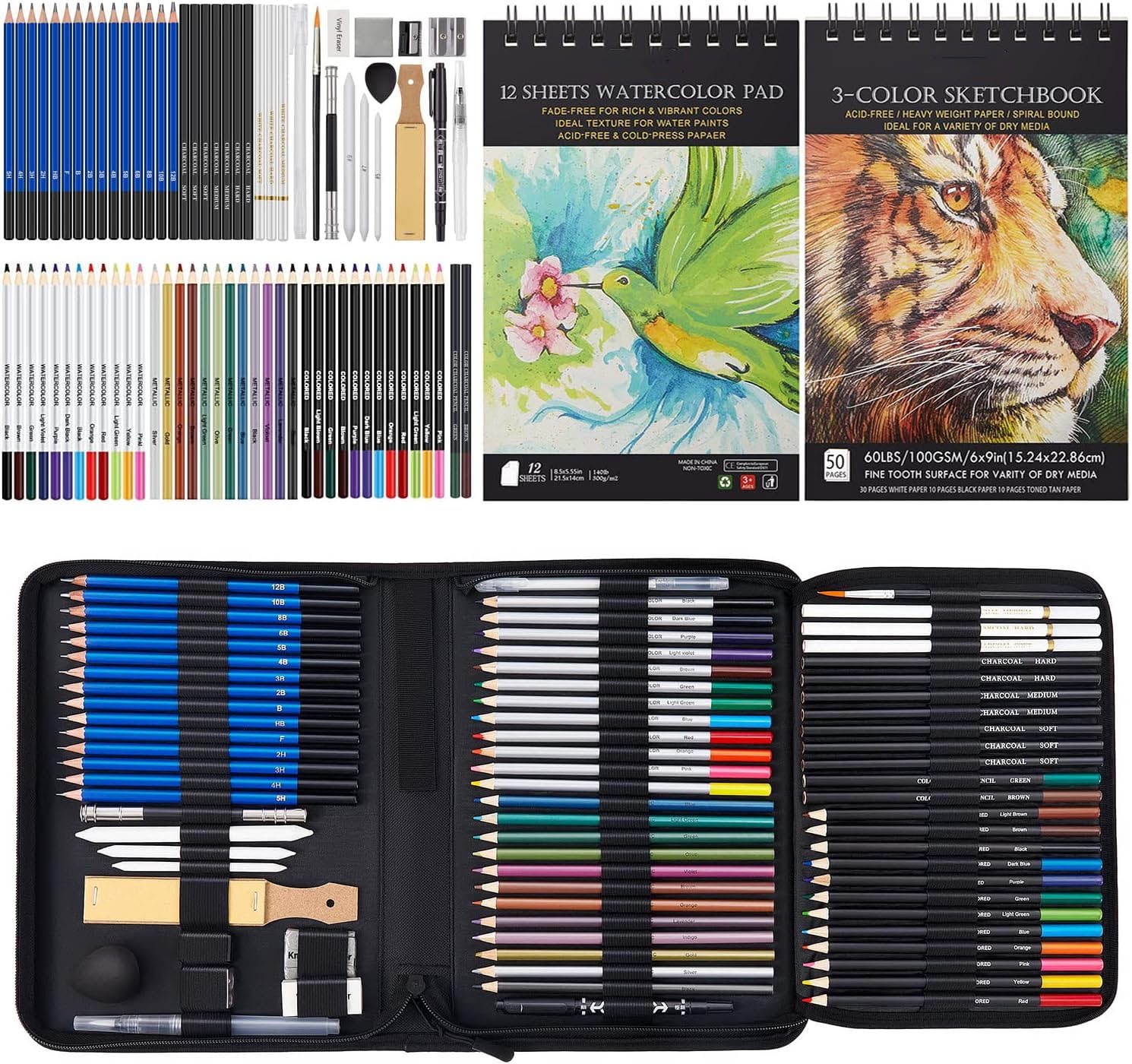 80 Drawing Sketching Kit Set - Pro Art Supplies with Sketchbook ...
