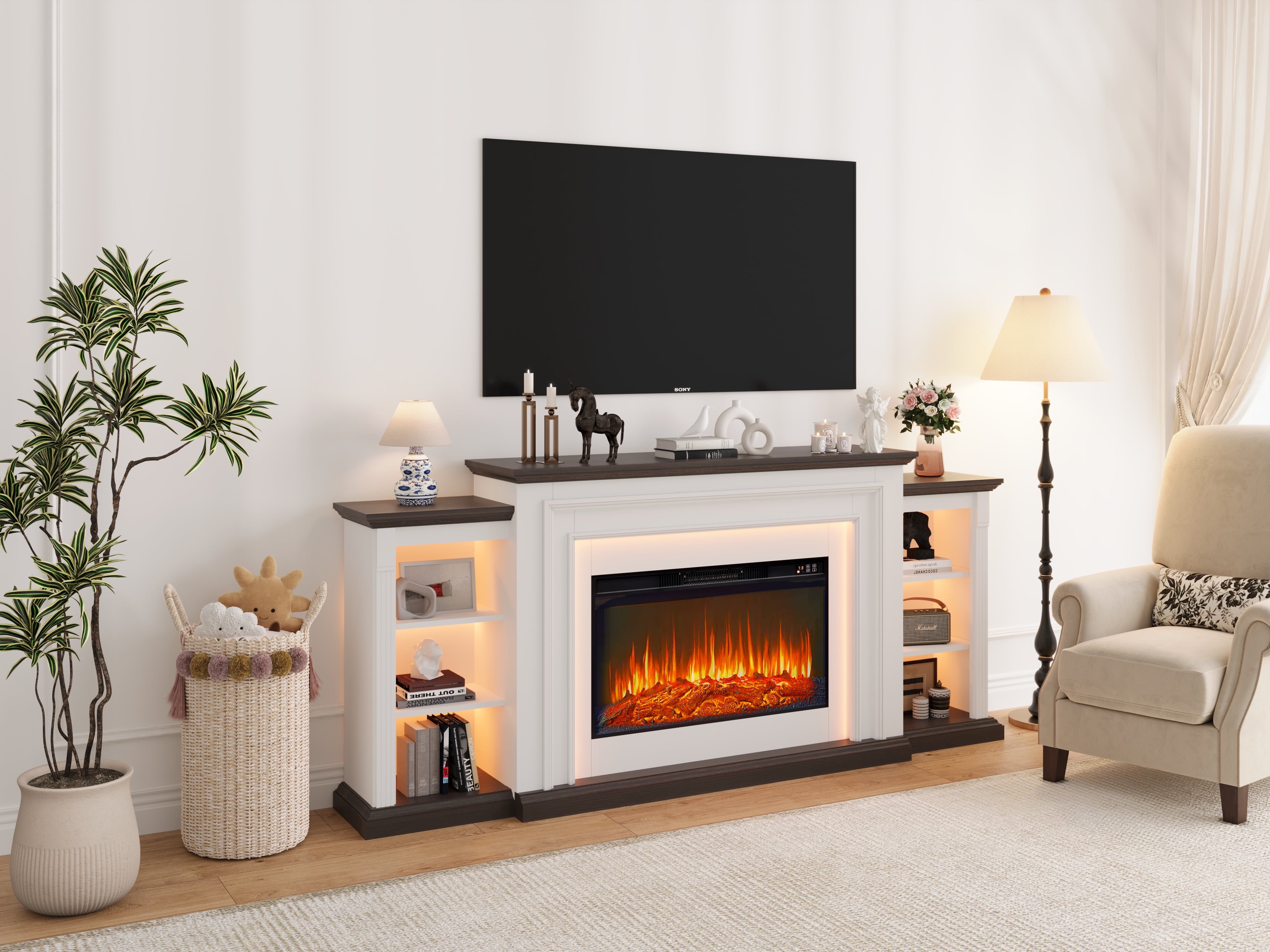 80" Electric Fireplace with Mantel, Fireplace TV Stand with 30" Insert ...