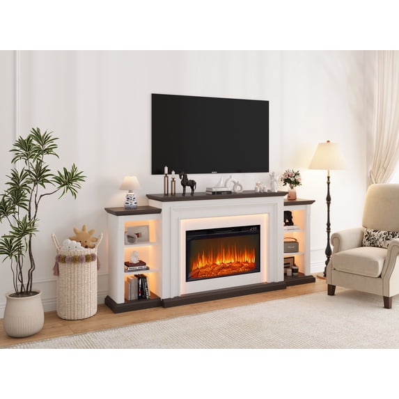 80" Electric Fireplace with Mantel, Fireplace TV Stand with 30" Insert ...