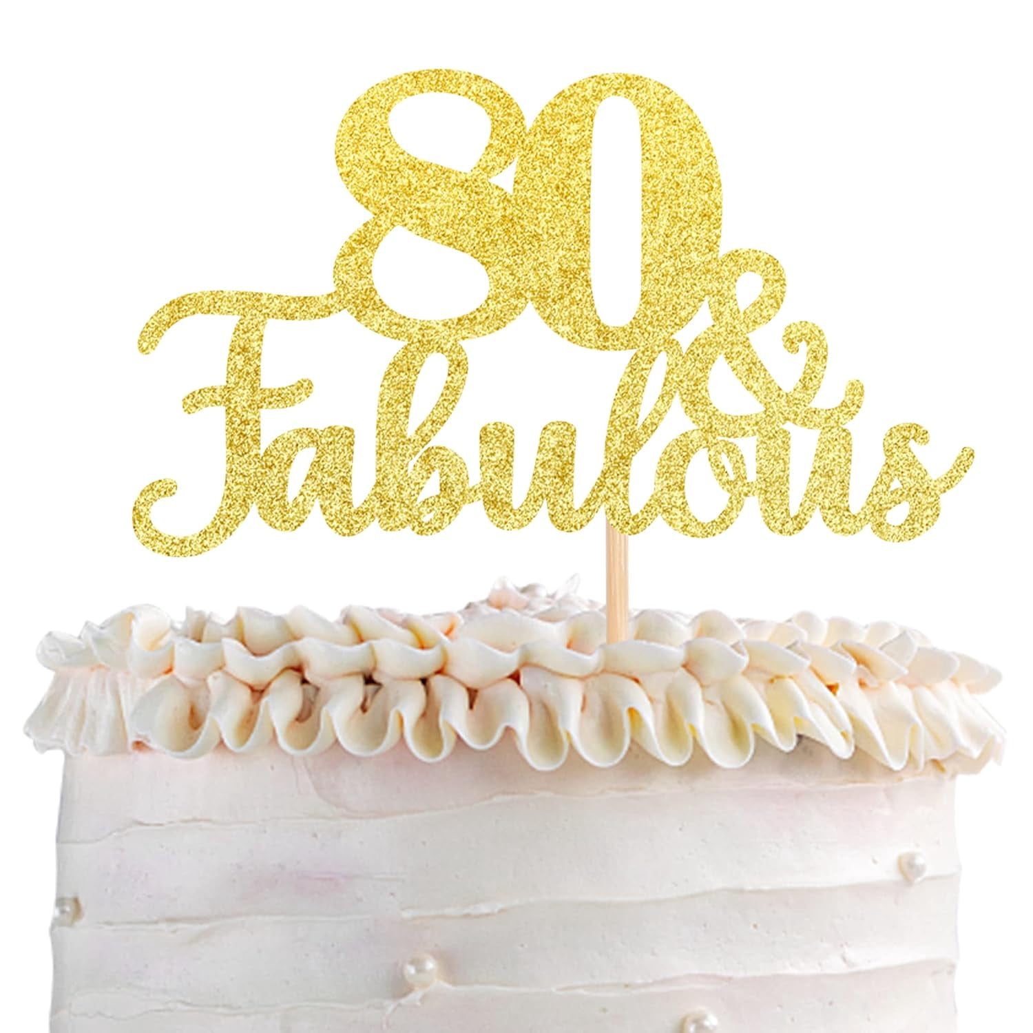 80 & Fabulous Cake Topper, Gold Glitter Cursive Birthday Cake Pick for ...