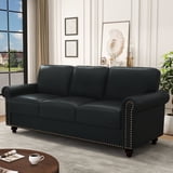 80'' Faux Leather Sofa with Storage Seats, Classic 3-Seater Couch with ...