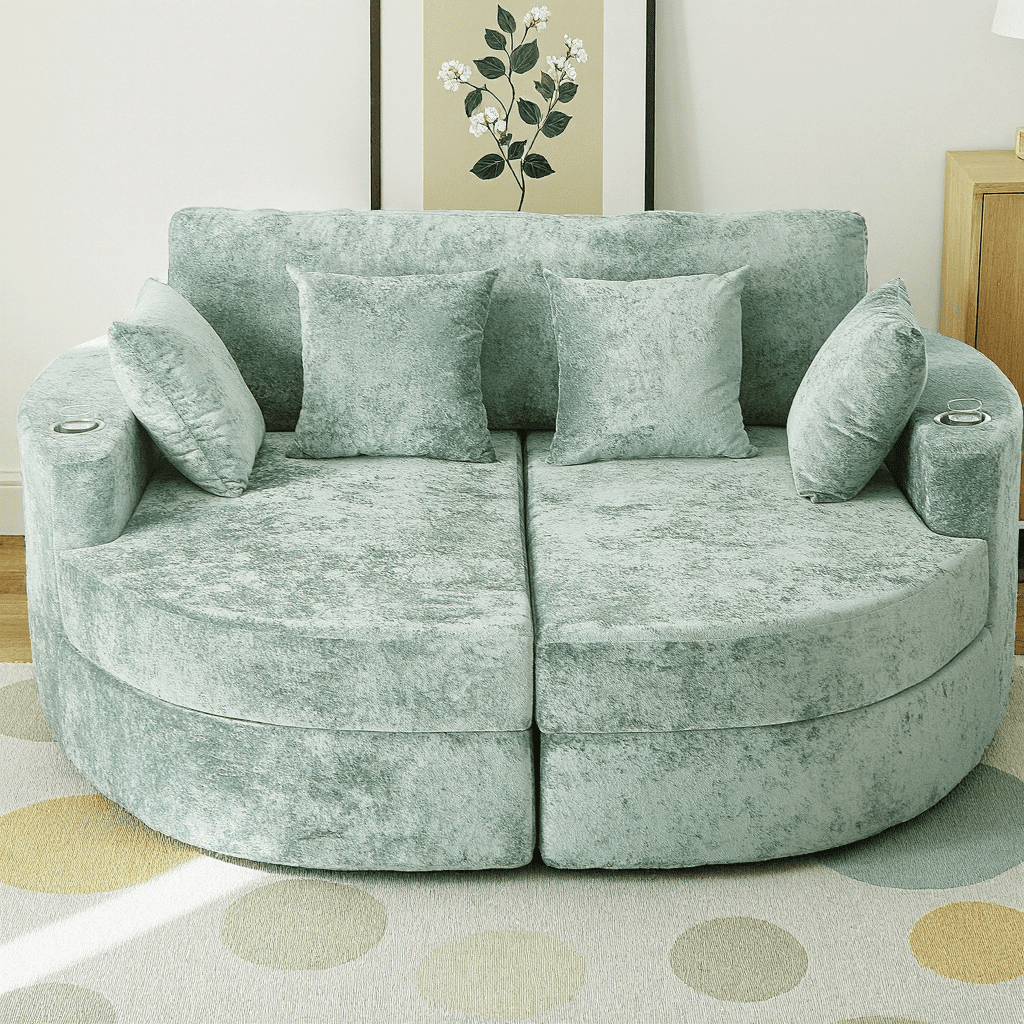 80" Full-Compressed Curved Chaise Sofa, Boneless Lounge Couch with ...