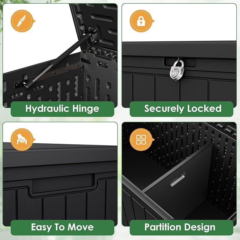 80 Gallon Deck Box, Waterproof Resin Outdoor Storage Box for Outside ...