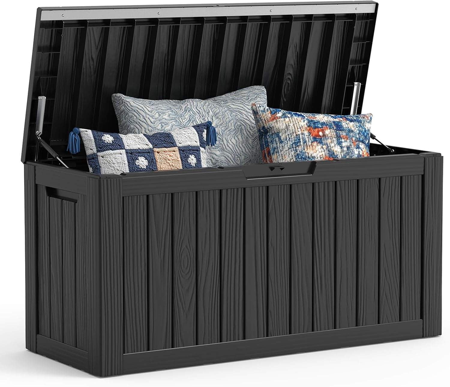 80 Gallon Outdoor Storage Box, Waterproof Resin Deck Box with Hydraulic ...
