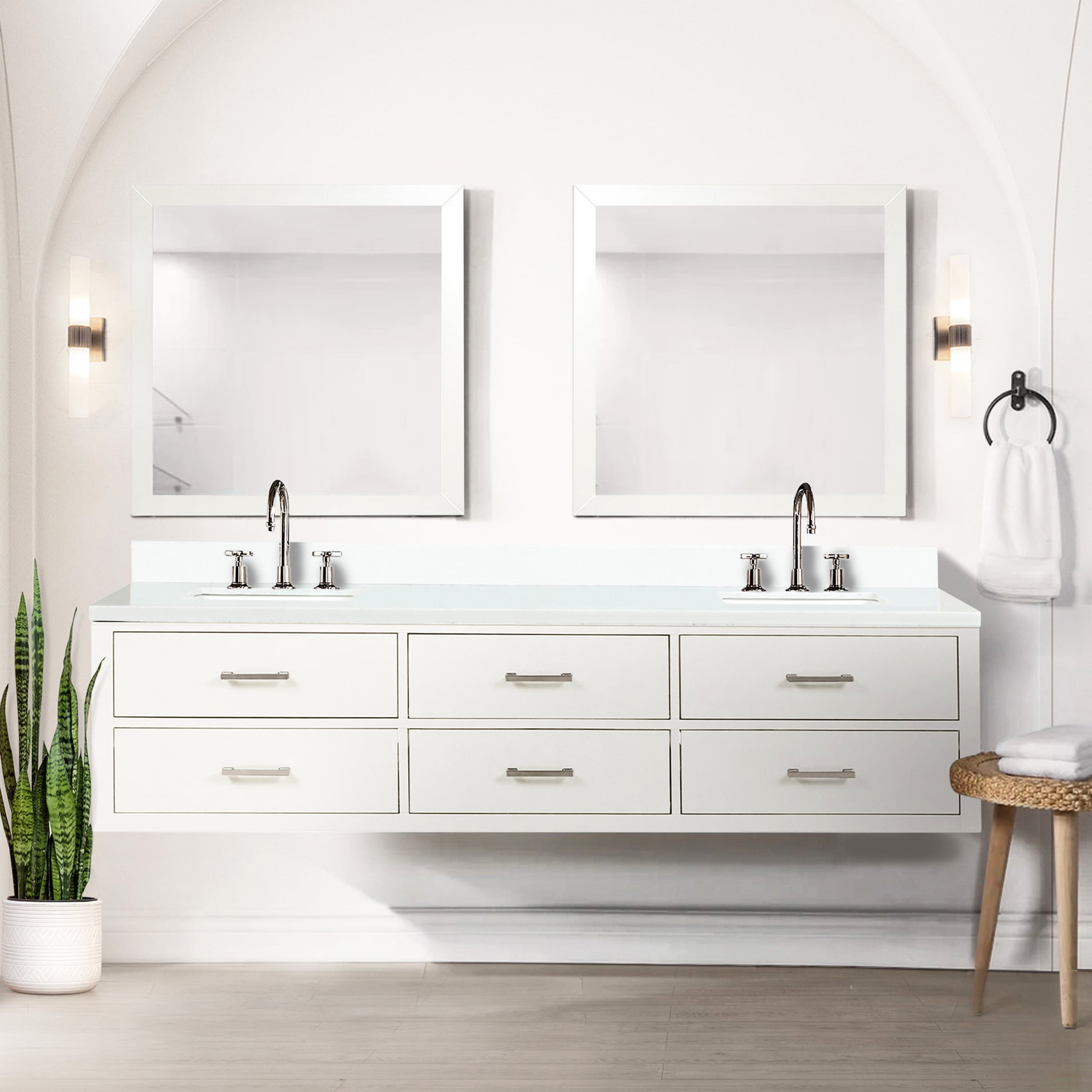 80 In. Bath Vanity - White Quartz Surface, Faucet Included, Soft Close ...