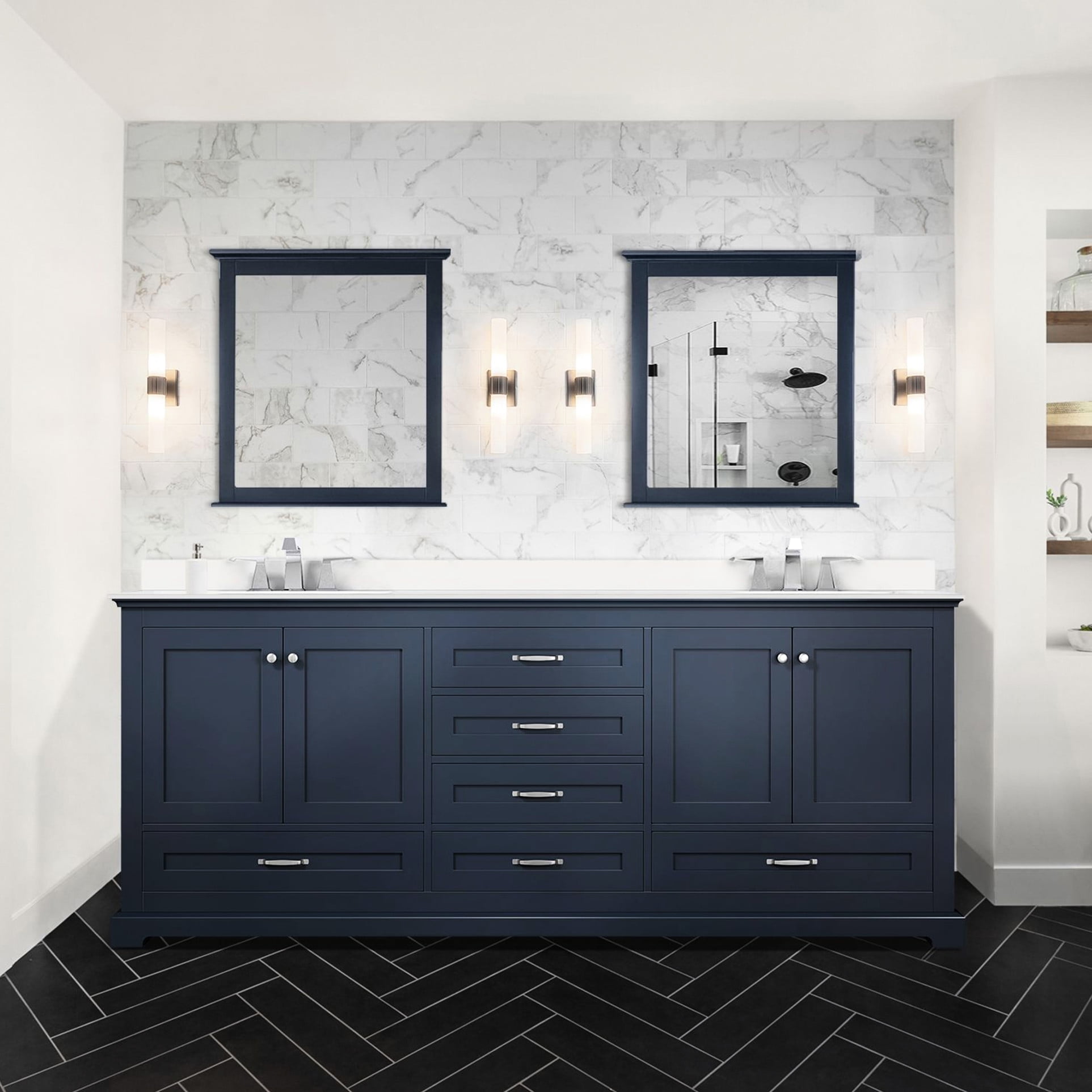 80 In. W X 22 D Navy Blue Vanity With Cultured Marble Top, Faucet, And ...